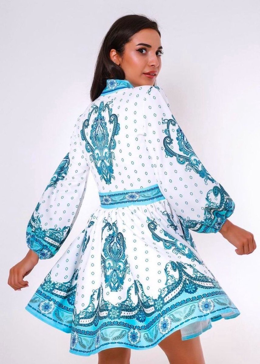 Halflange Luxe Dames Jurk - 20245 - Wit / Blauw | bol.com