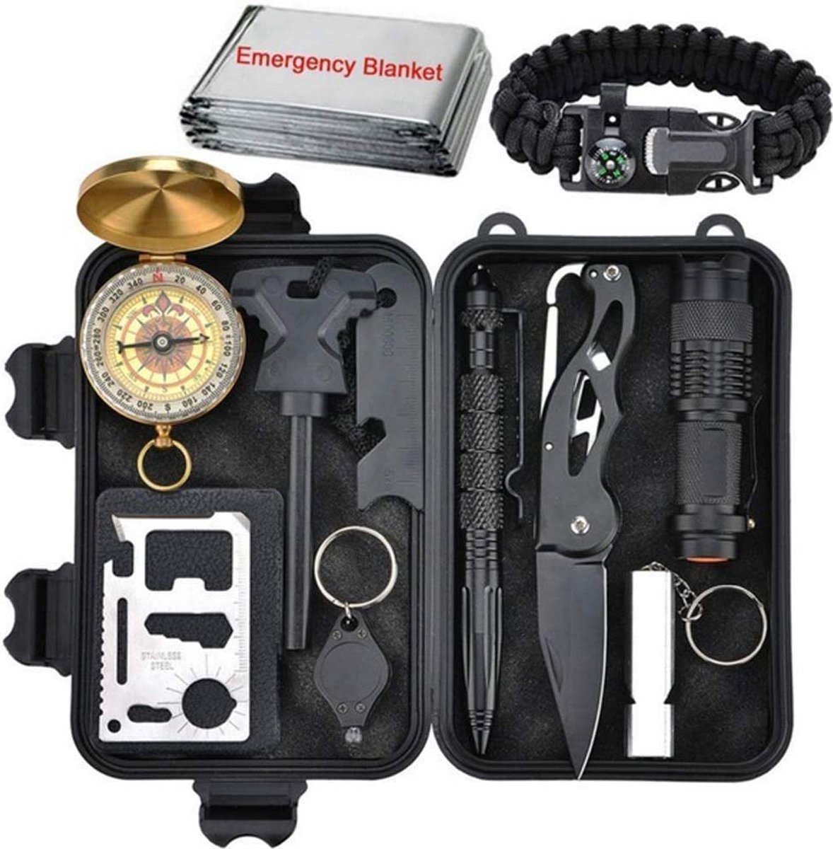 Complete 12 in 1 Survival Kit - SOS/EDC Emergency Set - Camping ...