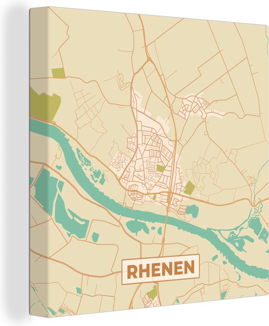Canvas Schilderij Kaart - Rhenen - Plattegrond - Stadskaart - 20x20 cm ...