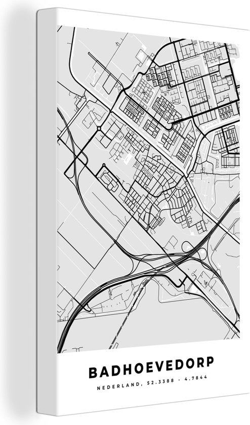 Canvas Schilderij Badhoevedorp - Plattegrond - Kaart - Stadskaart ...