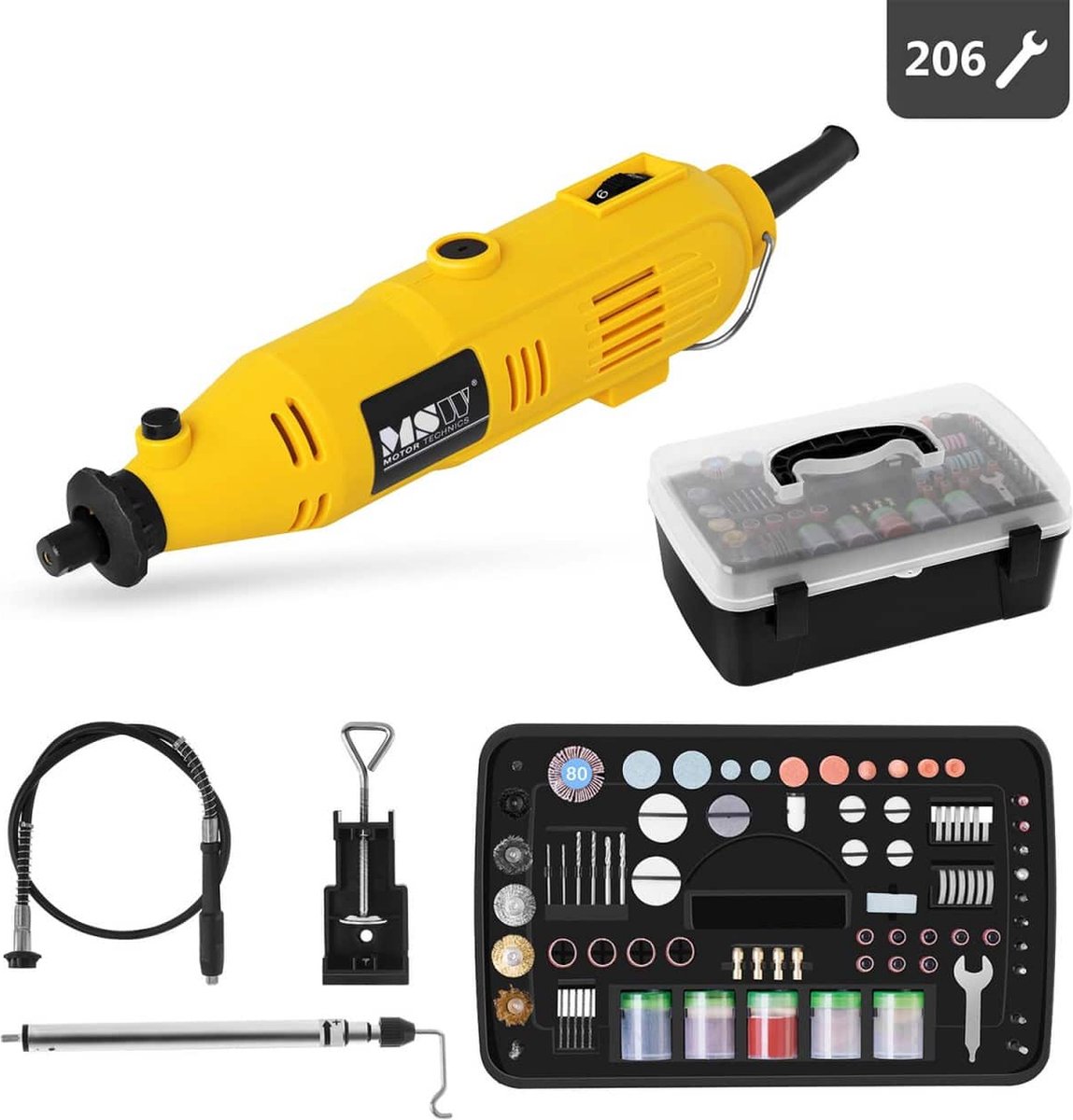 MSW Mini-slijper - Flexibele as- Statief - Toebehoor 92 st. - 35.000 t ...