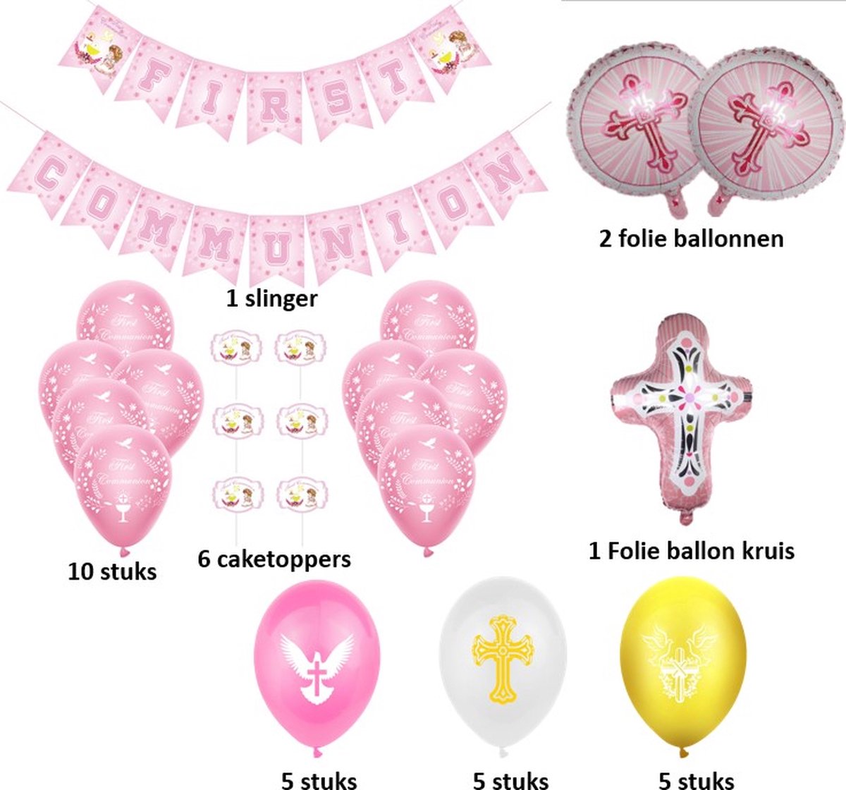 Communie versiering 35-delig Roze voor Meisje - Communie versiering ...