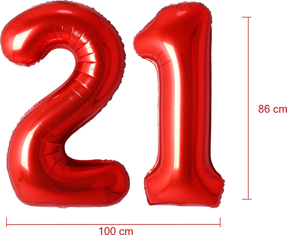 Folie Ballon Cijfer 21 Jaar Rood Verjaardag Versiering Helium Cijfer ...
