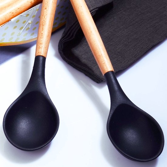 Luxe Keukenlepel - Opscheplepel - Siliconen met hout - 32 cm - Zwart ...