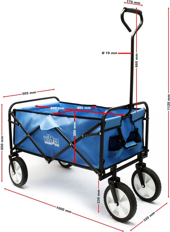 Wildanger handkar met kunststof banden, opvouwbaar, blauw, laadruimte ...