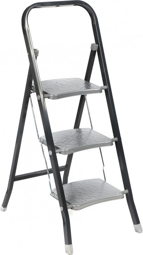 Urban Living - Vouwbare Ladder - 3 Treden - Zwart - Metaal - 74 x 46 x ...