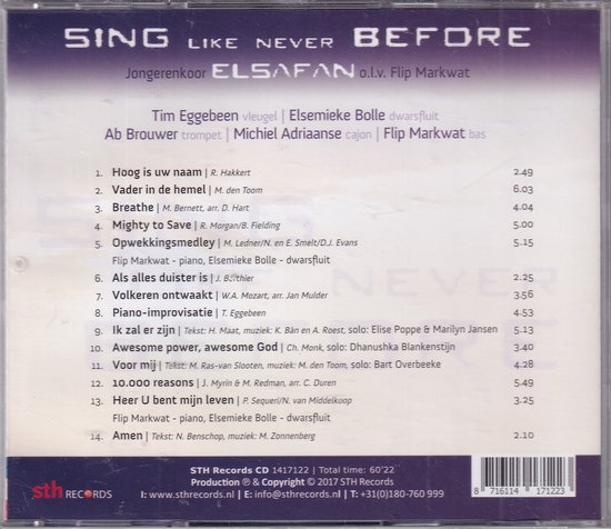 Sing like never before, Jongerenkoor Elsafan o.l.v. Flip Markwat | CD (album) | Muziek | bol.com
