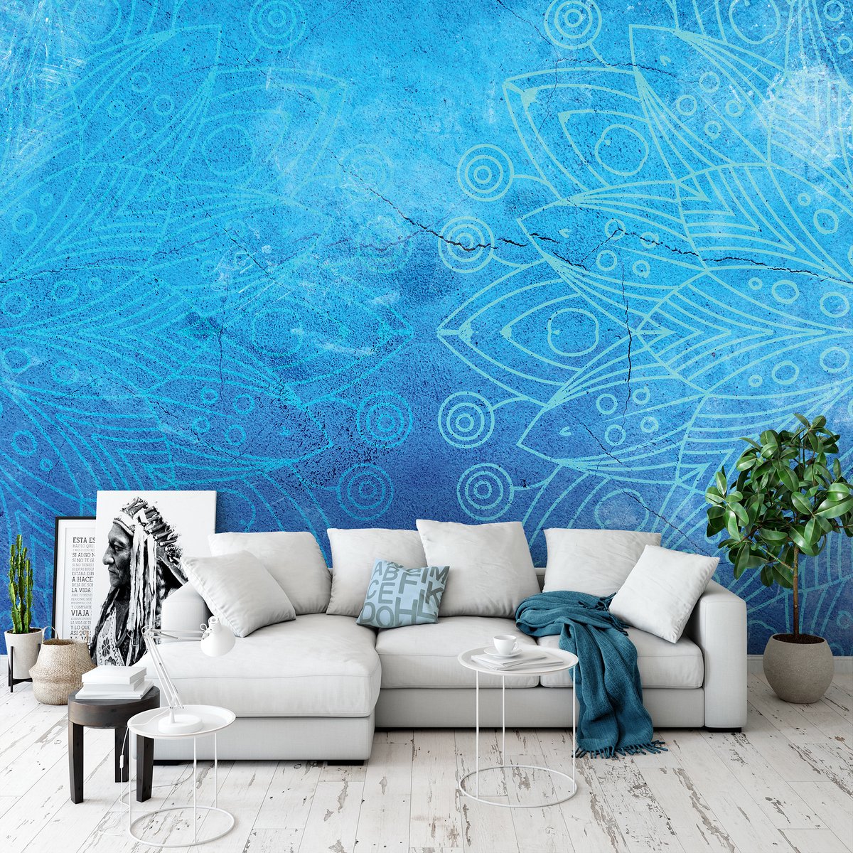 Fotobehang - Vlies Behang - Blauwe Mandala - 208 x 146 cm | bol.com