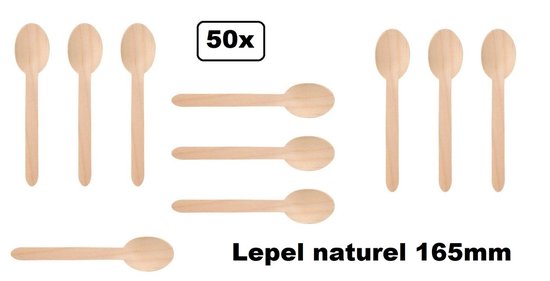 50x Bio houten lepel naturel 165mm next generation - Bestek soep lepel ...