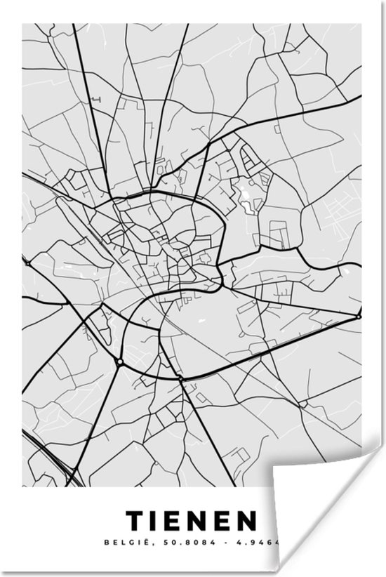 Affiche Zwart Wit – België – Carte – City Map – Map – Tienen - 60x90 cm ...