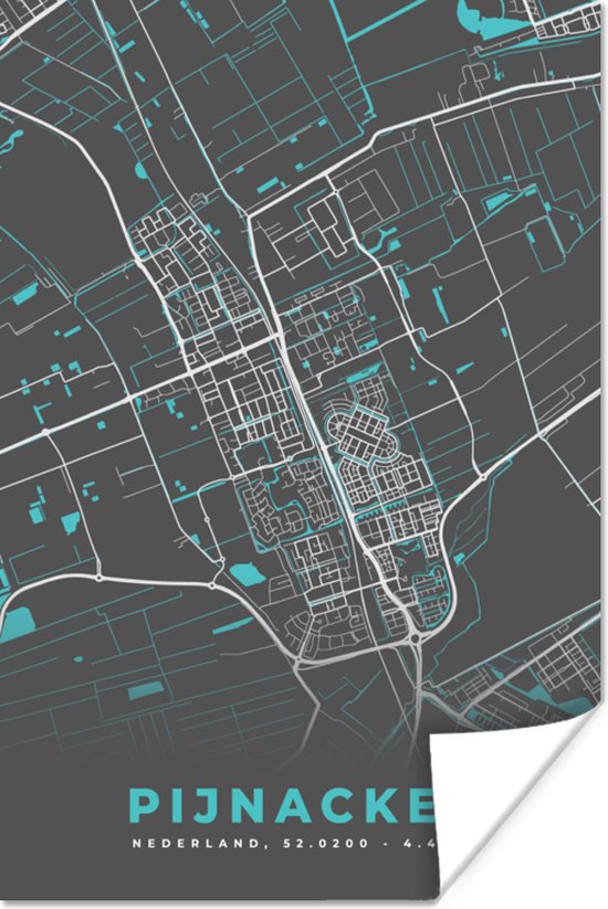 Poster Plattegrond - Pijnacker - Kaart - Stadskaart - 120x180 cm XXL | bol
