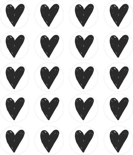 20 x Sluitstickers Hartje | Ronde Witte Stickers Met Zwart Hart ...