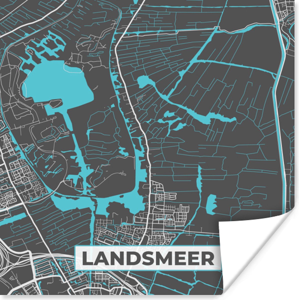 Poster Stadskaart - Landsmeer - Kaart - Plattegrond - 30x30 cm | bol.com
