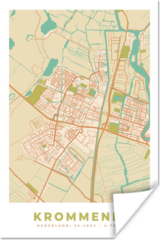 Poster Krommenie - Plattegrond - Stadskaart - Kaart - 40x60 cm | bol