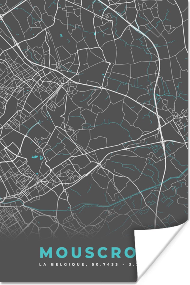 Poster Kaart – Plattegrond – Stadskaart – Mouscron – België - Grijs ...
