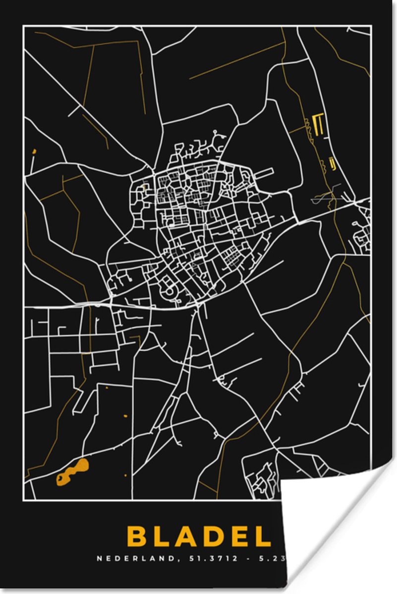 Poster Plattegrond - Bladel - Goud - Kaart - Stadskaart - 40x60 cm ...