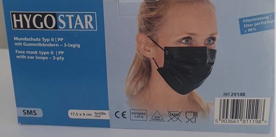 Hygostar mondmasker type II zwart - zwart mondmasker medisch ...