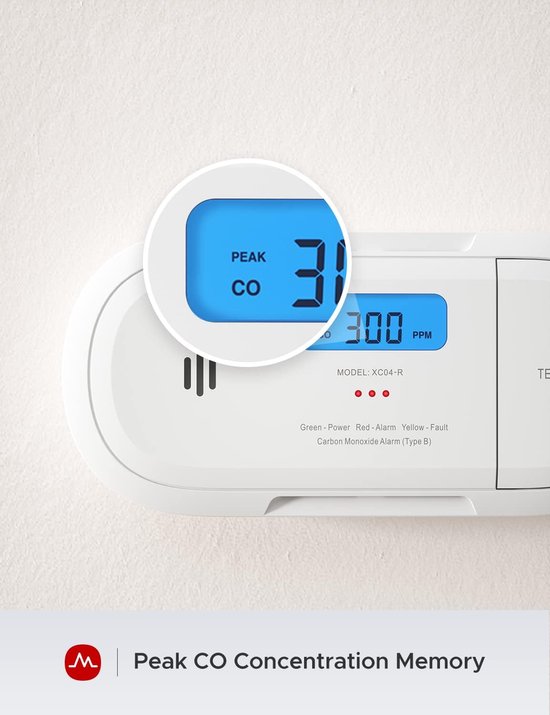 Koolmonoxide Alarmdetector 10 jaar Batterij Digitaal Display met Peak ...