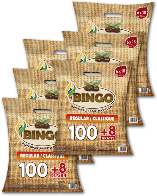 Bingo Regular Koffiepads - 6 x 108 Pads | bol