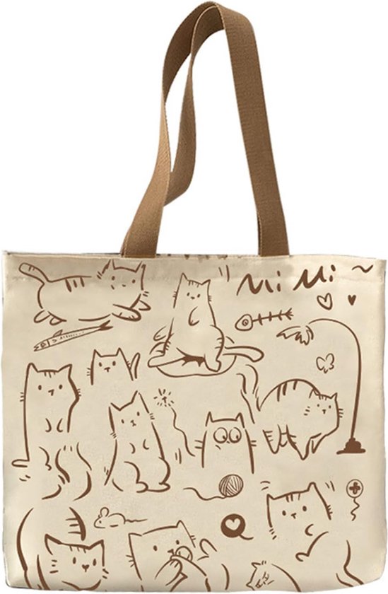 Stoffen tas met lang handvat draagtas met binnenzak en tas met ...