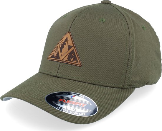 Hatstore- Triangle Shape Mountain Patch Olive Flexfit - Wild Spirit Cap ...