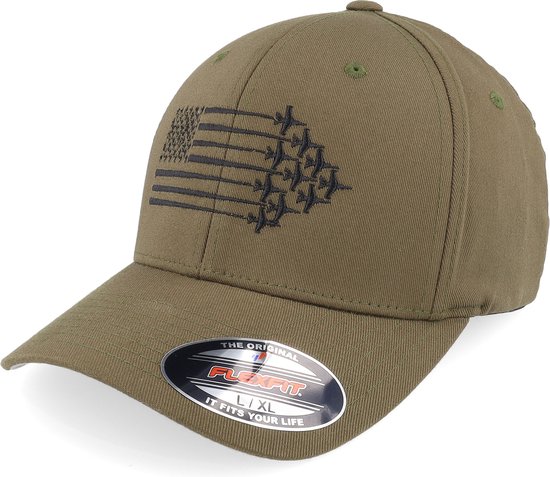 Hatstore- American Flag Jet Fighter Aircraft Olive Flexfit - Iconic Cap ...
