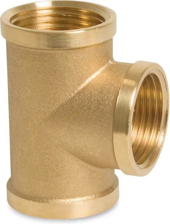 Messing T-stuk 90° | 3x binnendraad | 2 | bol
