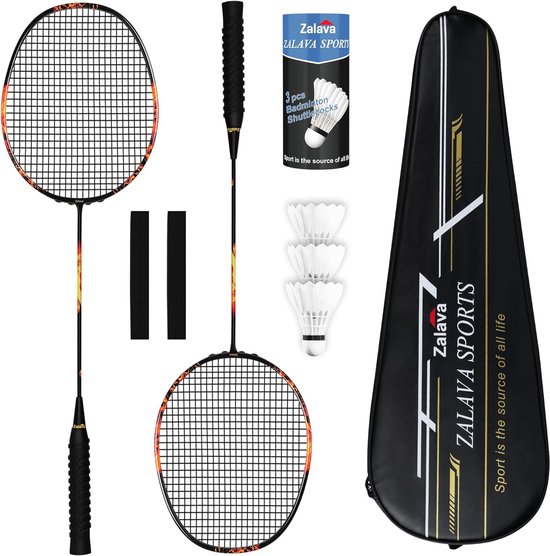 Badmintonset, 2 badmintonrackets (2U) met tas, 3 veerballen, 2 gripband ...
