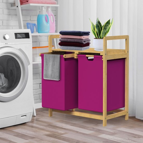 Wasmand Bamboe wasmand met twee compartimenten in magenta 2x30 liter ML ...