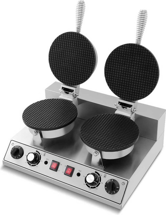 HCB® - Professioneel dubbel horeca wafelijzer met timer voor 2 ronde ...