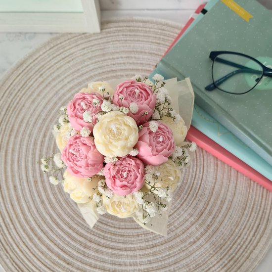 Kaarsen Bloemenkaarsen Boeket- Pioenkaarsen Boeket- Wit en Roze Bloemen ...