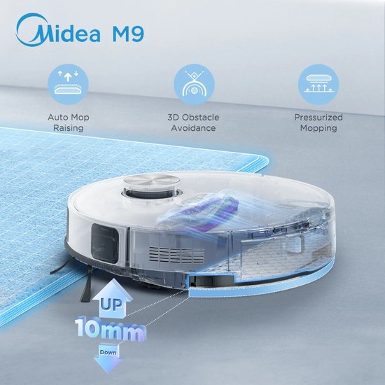 Midea M9 Robotstofzuiger - 3D Mapping - Slimme Navigatie - 4000Pa - Wit ...