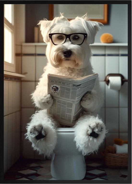 Humoristische Witte Hond op de WC Poster! Leuk voor je eigen huis of ...