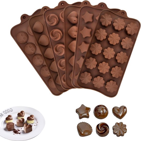6 stuks siliconen chocoladevormen 3D chocolade siliconen vorm vormen ...