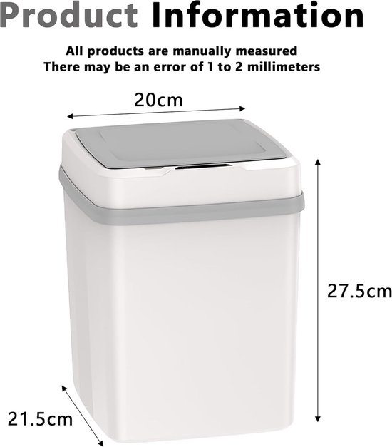 Vuilnisemmer met sensor, 12 liter vuilnisemmer met deksel, 3 modi ...