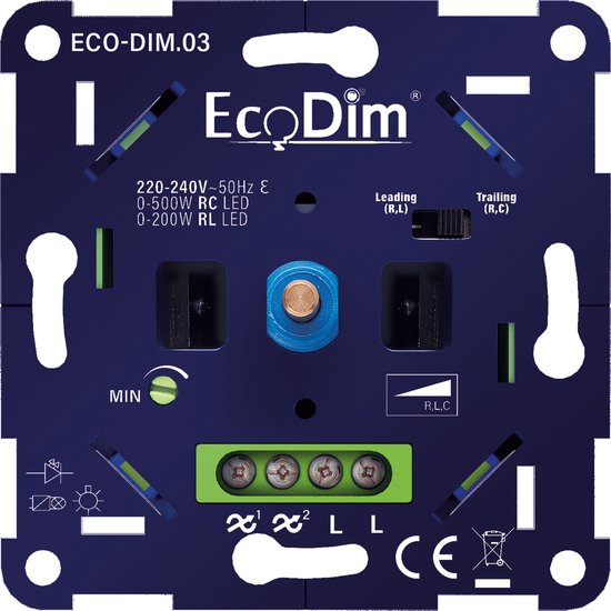 EcoDim - LED Dimmer - ECO-DIM.03 - Fase Aan- en Afsnijding RLC - Inbouw ...