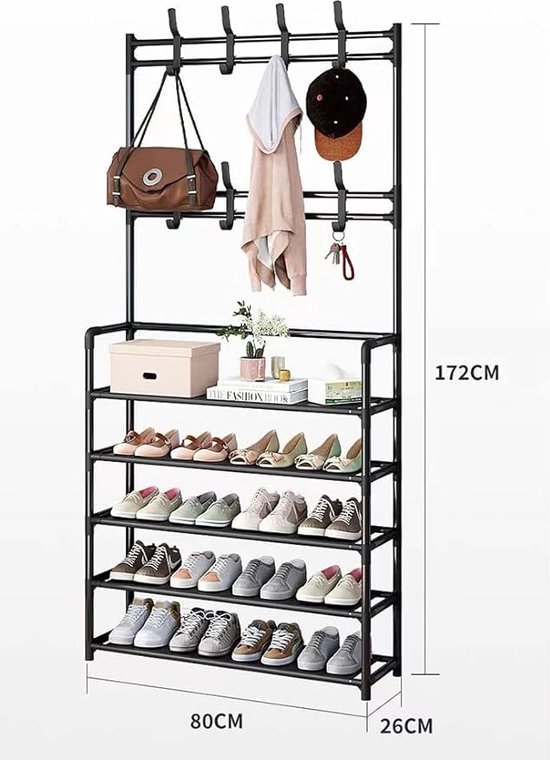 kapstok met schoenenrek set - clothes rack with shoe rack 80 x 28 x 175 ...