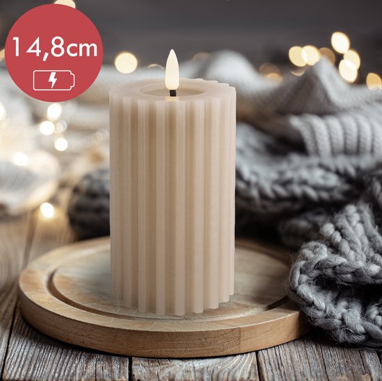 LED ribbel kaars wax licht grijs met vlam-effect voor binnen 7,5 x 14 ...