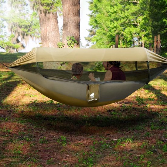 Outdoor Hangmat met Klamboe en Zonoverkapping - Waterdicht - Dubbele ...