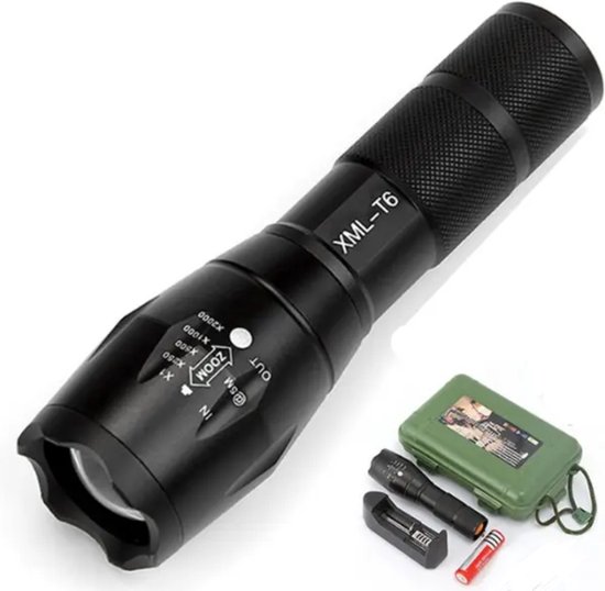 Militaire Zaklamp - Zaklamp LED oplaadbaar - 1200 Lumen - IP66 Waterdicht - Hard Case... | bol