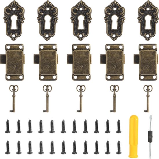 Antiek slot, 5 stuks kastdeurslot, antiek retro meubelslot, kastslot ...