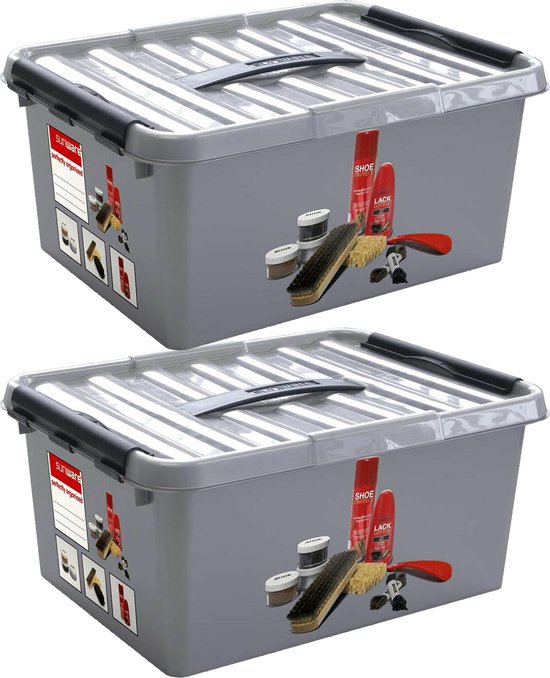 Q- 2x -LINE Opberg box/opbergdoos - met tray - kunststof - 40 x 30 x 18 ...