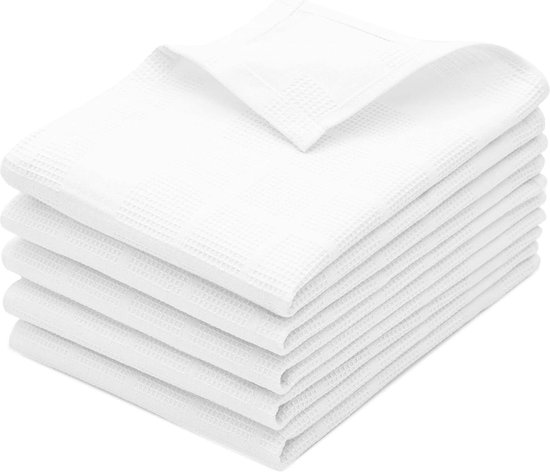 Set van 5 theedoeken wafelpiqué met ruitmotief 50 x 70 cm wit | bol