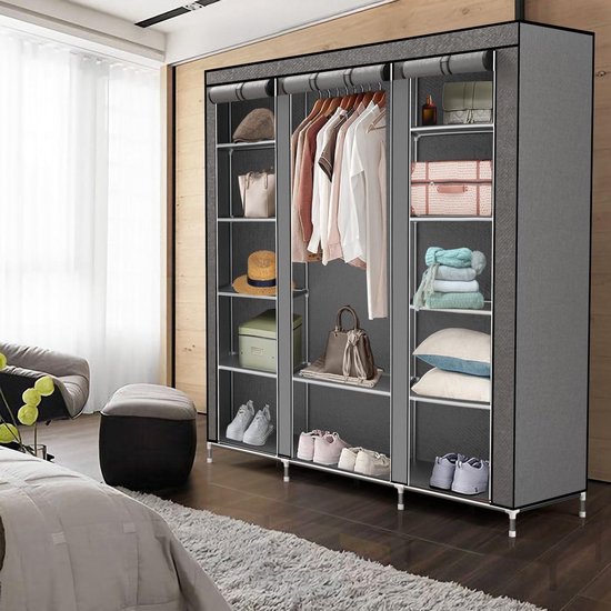 Vouwkast 150 x 175 x 45 cm Asch grijs met ritssluiting stoffen ...