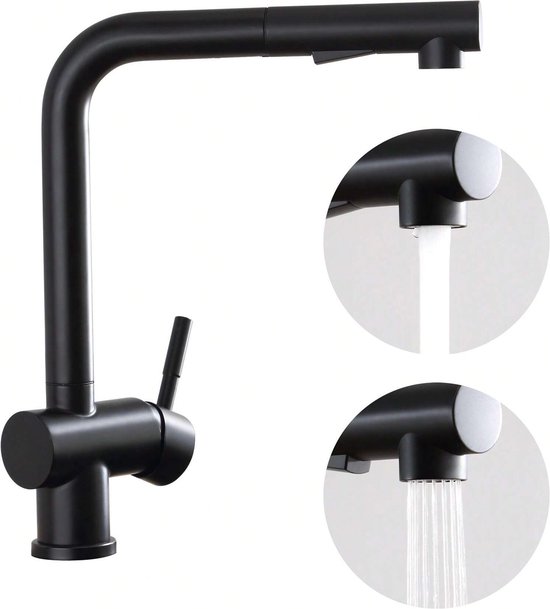 CECIPA max Zwart Keukenkraan - Keukenkraan Met Uittrekbare Uitloop - Handdouche - 360°... | bol