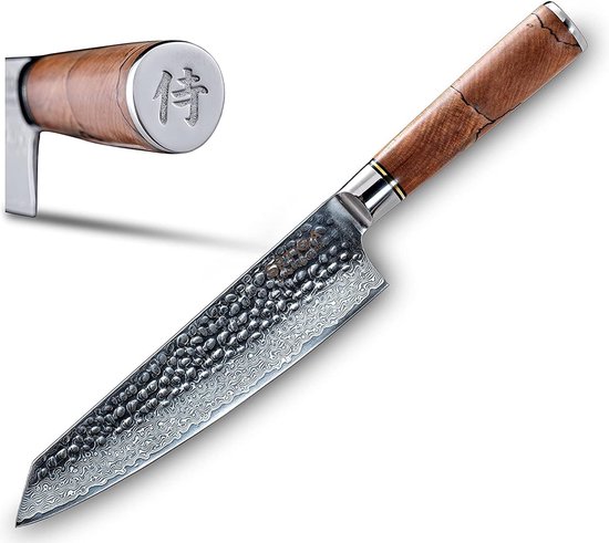 Damascus Mes Keukenmes met uiterst scherp 20.5cm lang lemmet van ...