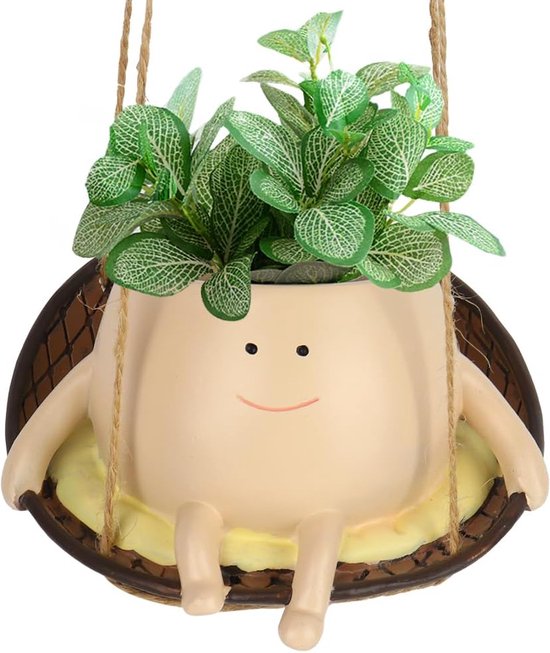 Hangende bloempotten, schommel-bloempot met gezicht, macramé ...