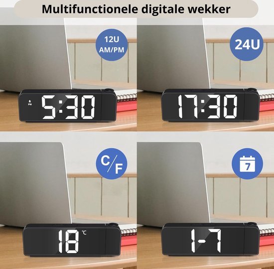 Digitale Wekker - Digitale Wekker Met Projectie - Led Wekker - Alarm ...