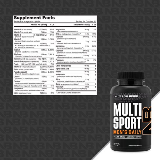NutraBio MultiSport for Men - 120 Plantaardige Capsules | bol