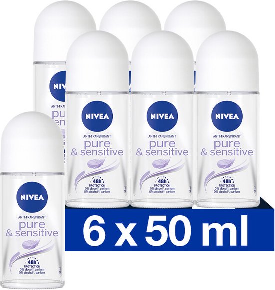 NIVEA Pure & Sensitive - 6 x 50 ml - Voordeelverpakking - Deodorant Roller | bol